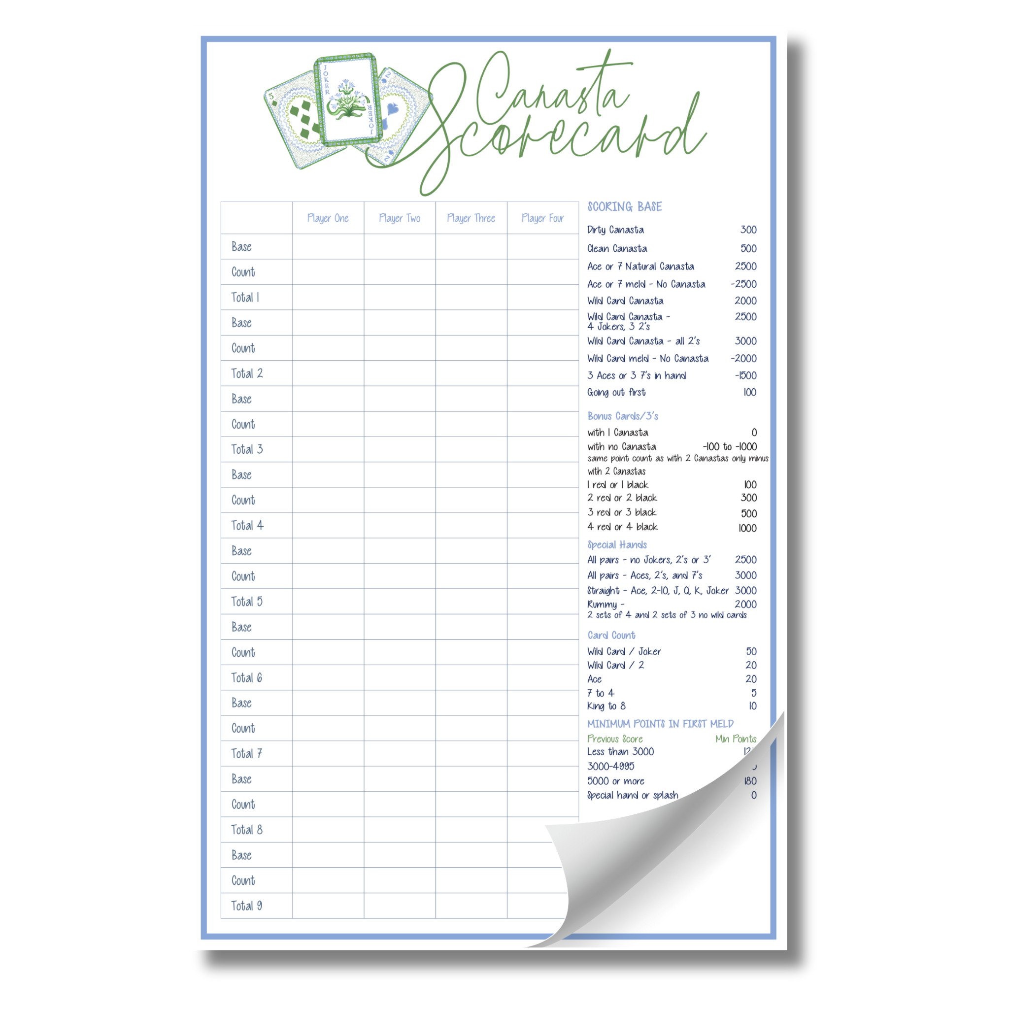 Canasta Scorecard Notepad | Premium 5x7, 25 Sheets